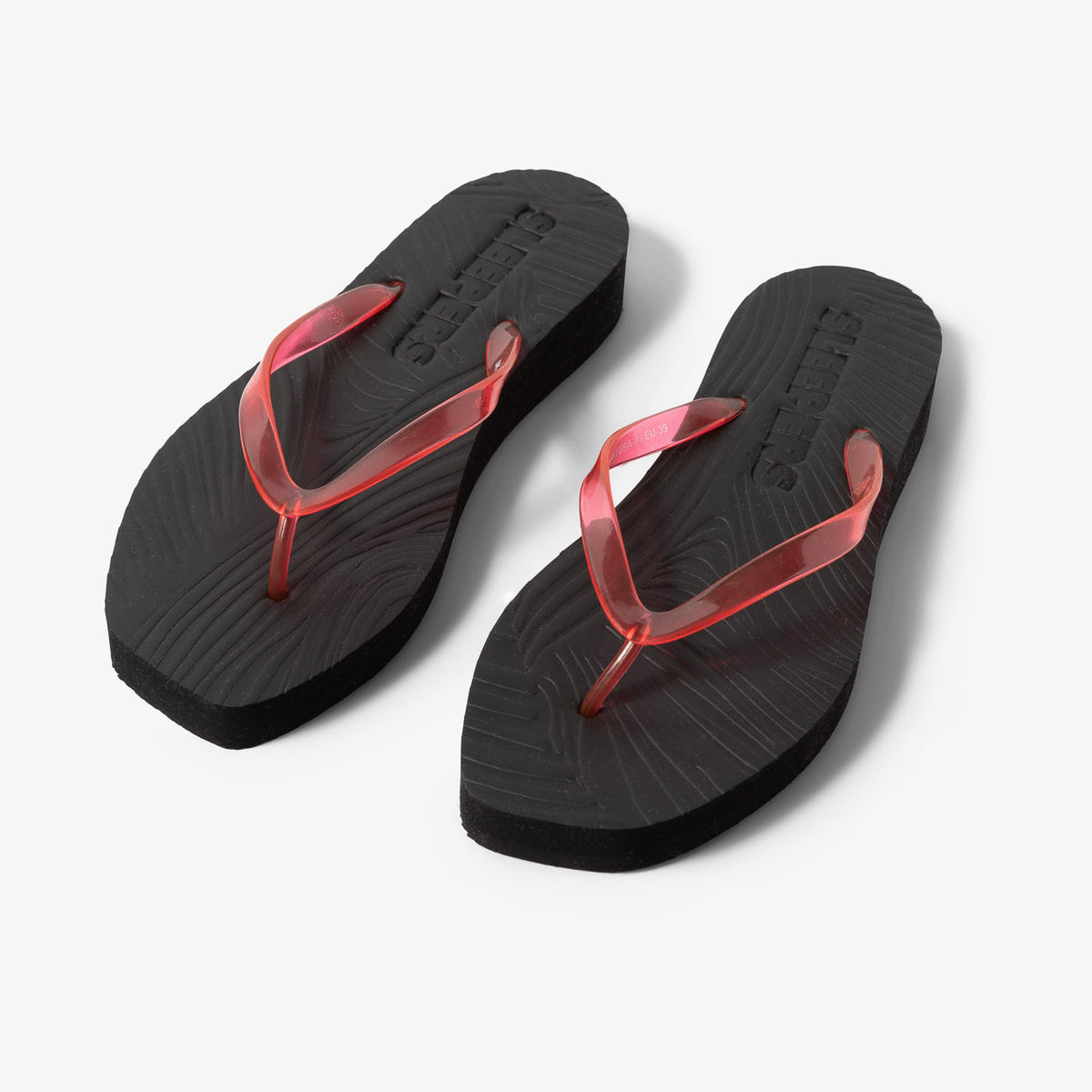 Sleepers Tapered Platform Black Flip Flop with Transparent Red Strap ...